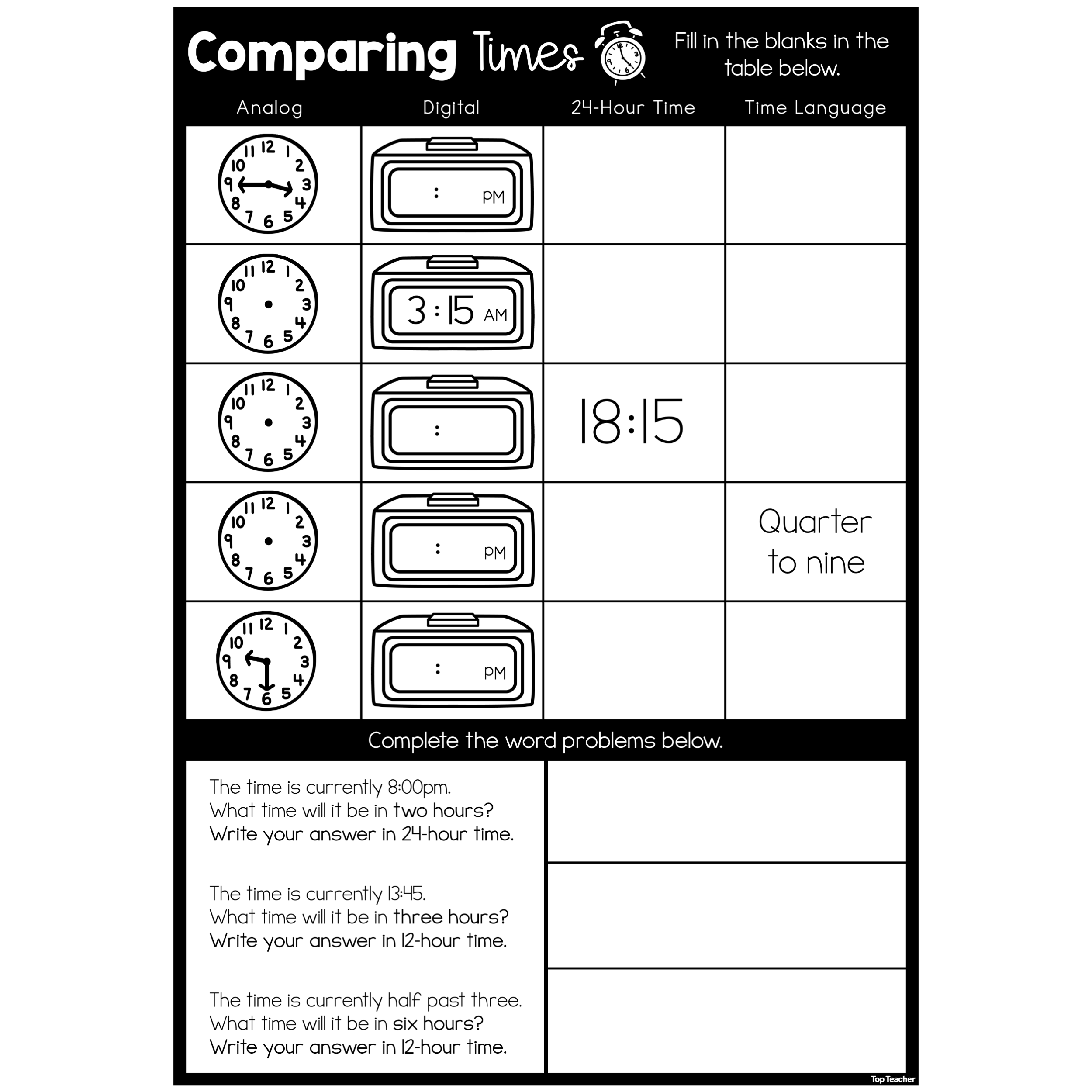 Comparing Times - Top Teacher Comparing Times - Top Teacher